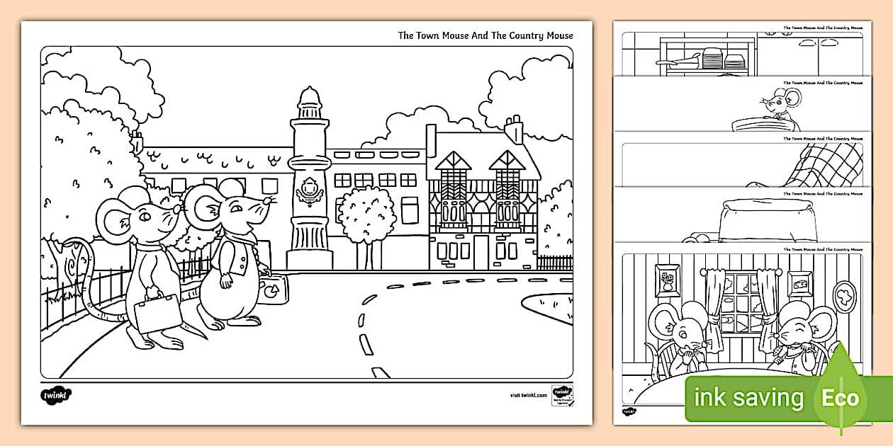 The Town Mouse and the Country Mouse Colouring Sheets - colour