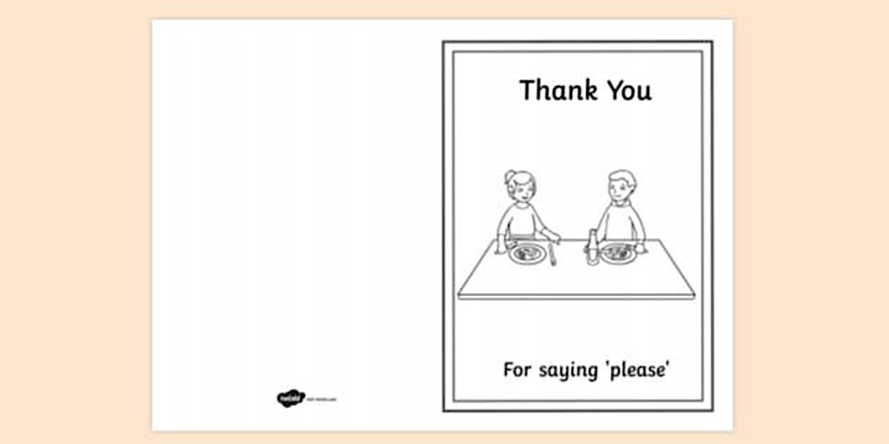 Child Saying Please Thank You Card Colouring Activity