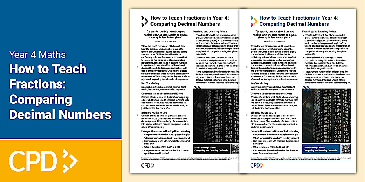How to Teach Fractions in Year 4: Comparing Decimal Numbers