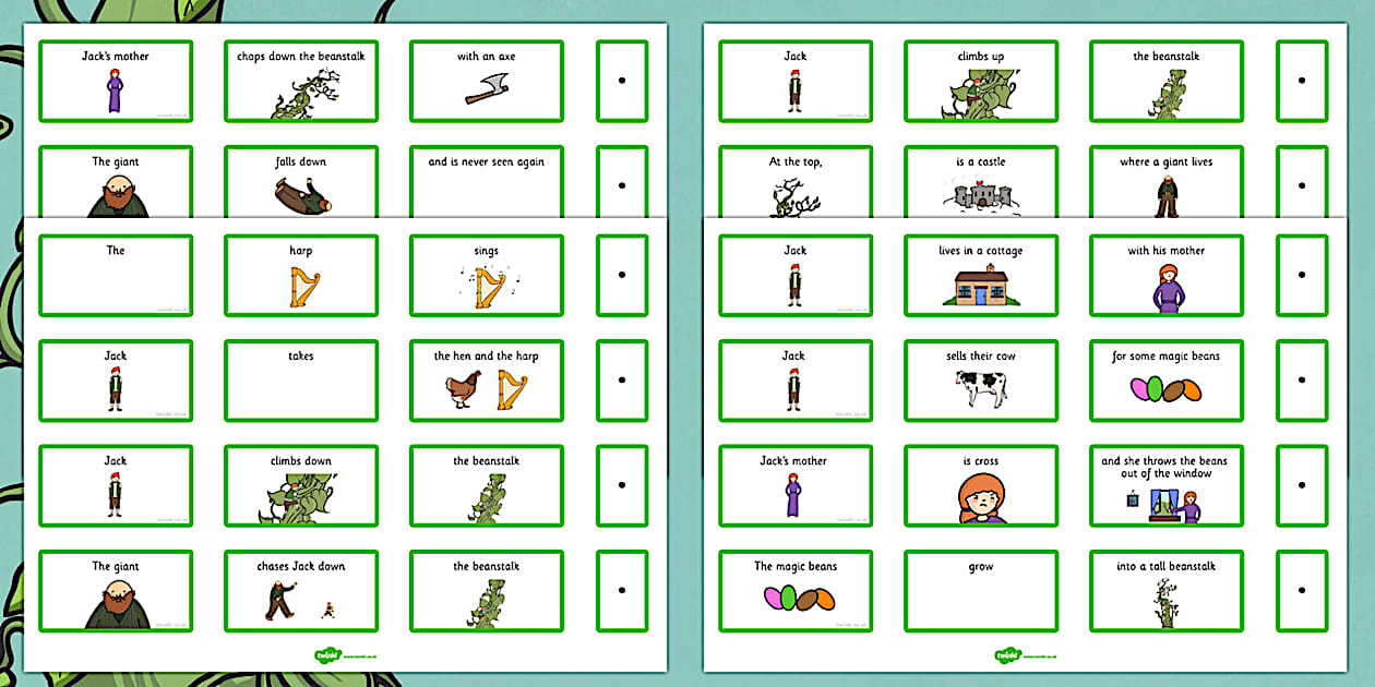 Cursive Jack and the Beanstalk Sentence Building Cards