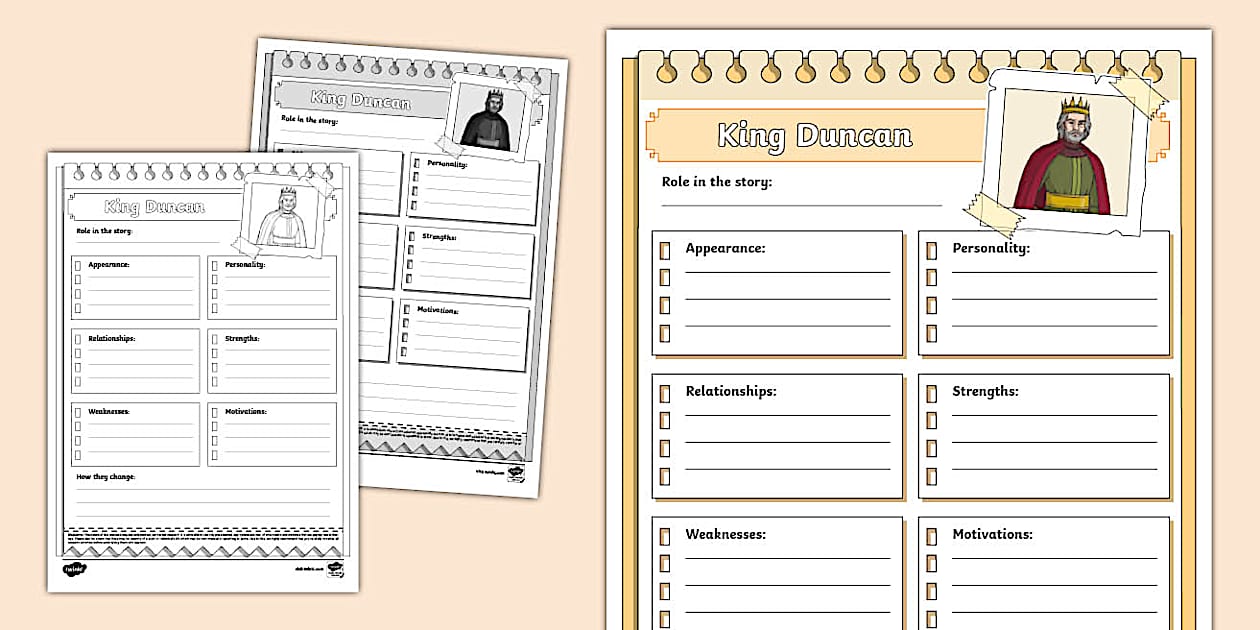 King Duncan Character Profile Writing Template - Twinkl
