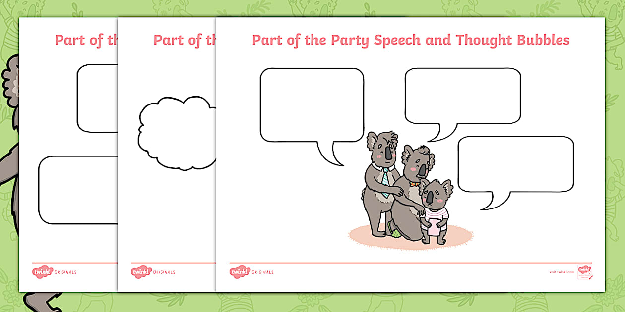 Part of the Party Speech and Thought Bubbles Worksheets