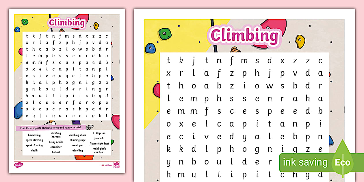 Climbing Word Search - KS2 - Sport - Twinkl