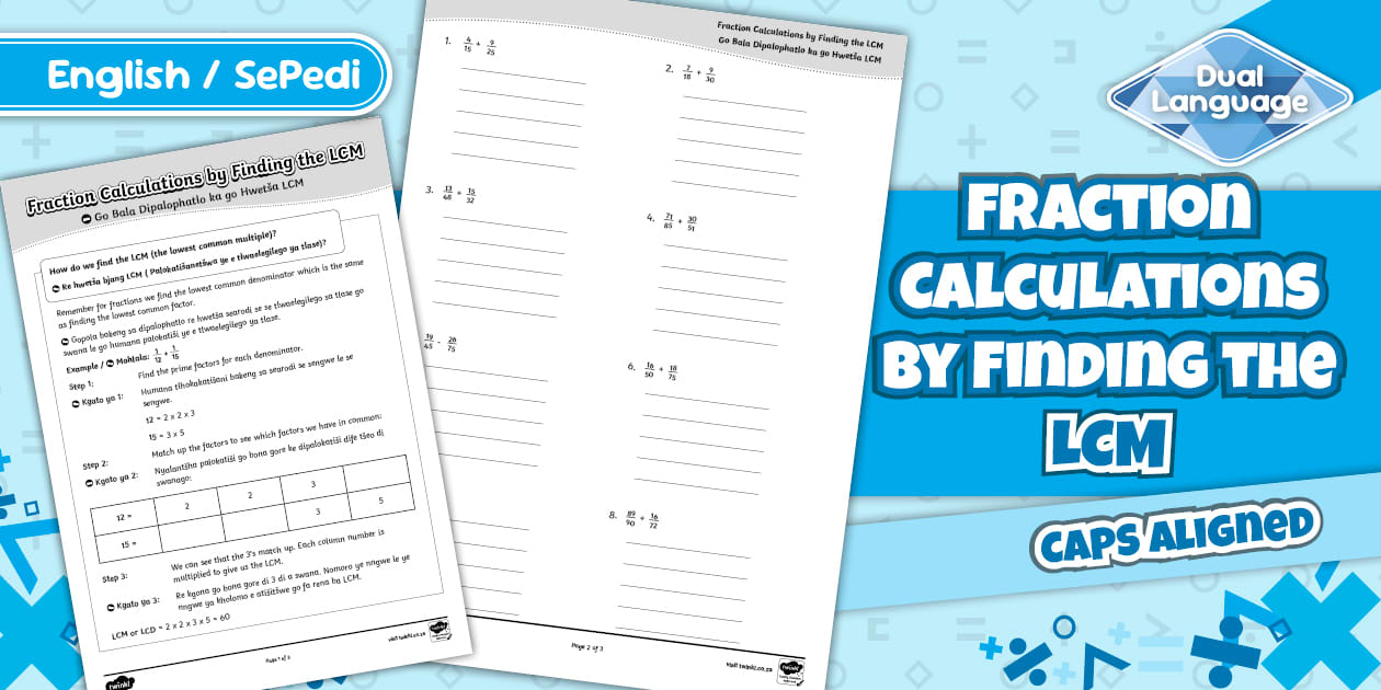 Grade 7 - Fraction Calculations by Finding the LCM - Sepedi