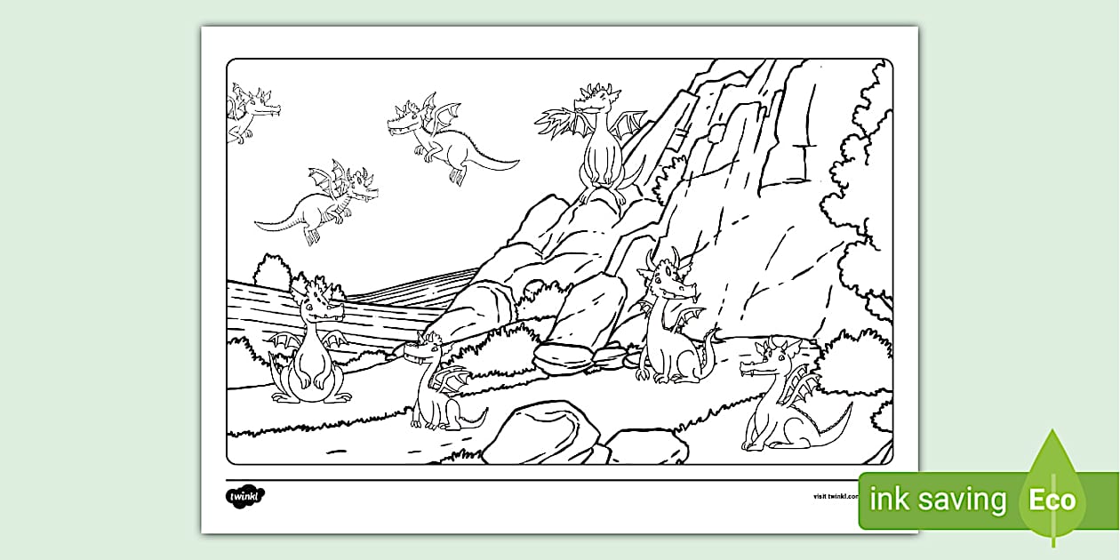 Dragon Montage Colouring Page (teacher made) - Twinkl