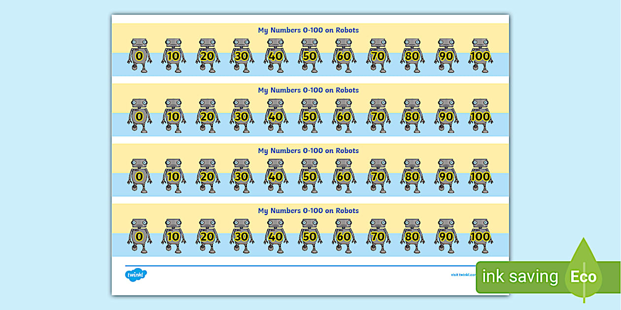👉 0-100 Counting in Tens Robot Number Strips | KS1 Maths