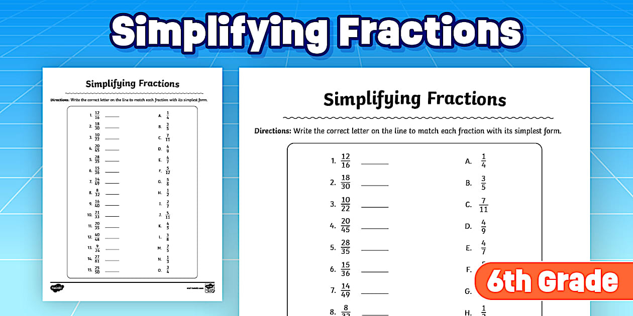 Math Basic Skills Simplifying Fractions Practice Worksheet