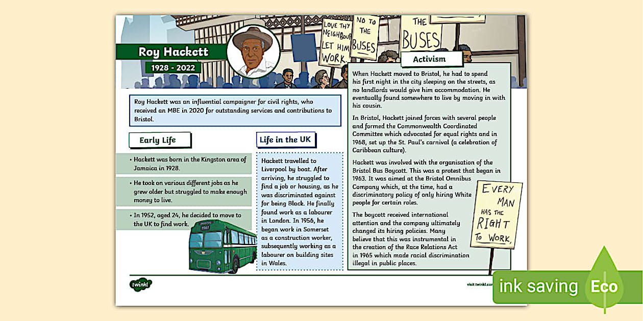 Roy Hackett Fact File - KS2 - Black History Month - Twinkl