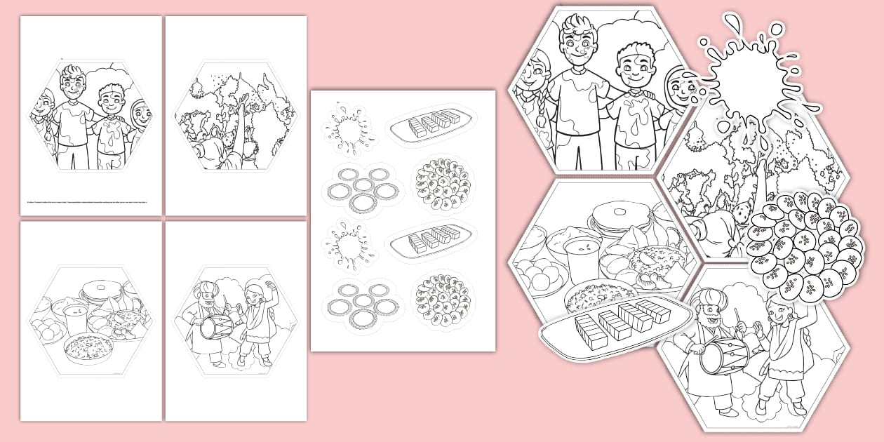Holi Hexagon Display Colouring Activity - Twinkl