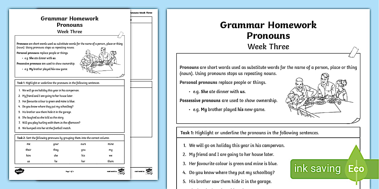 Grammar Homework Week Three (teacher made) - Twinkl