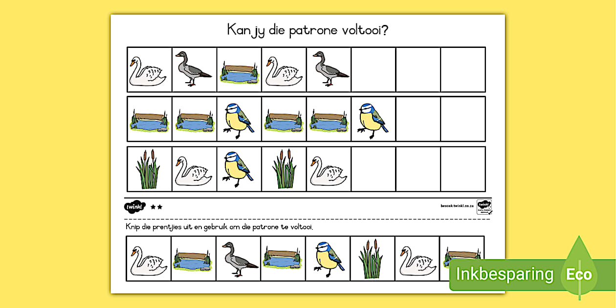 Die Lelike Eendjie: Voltooi die Patrone Aktiwiteit - Twinkl