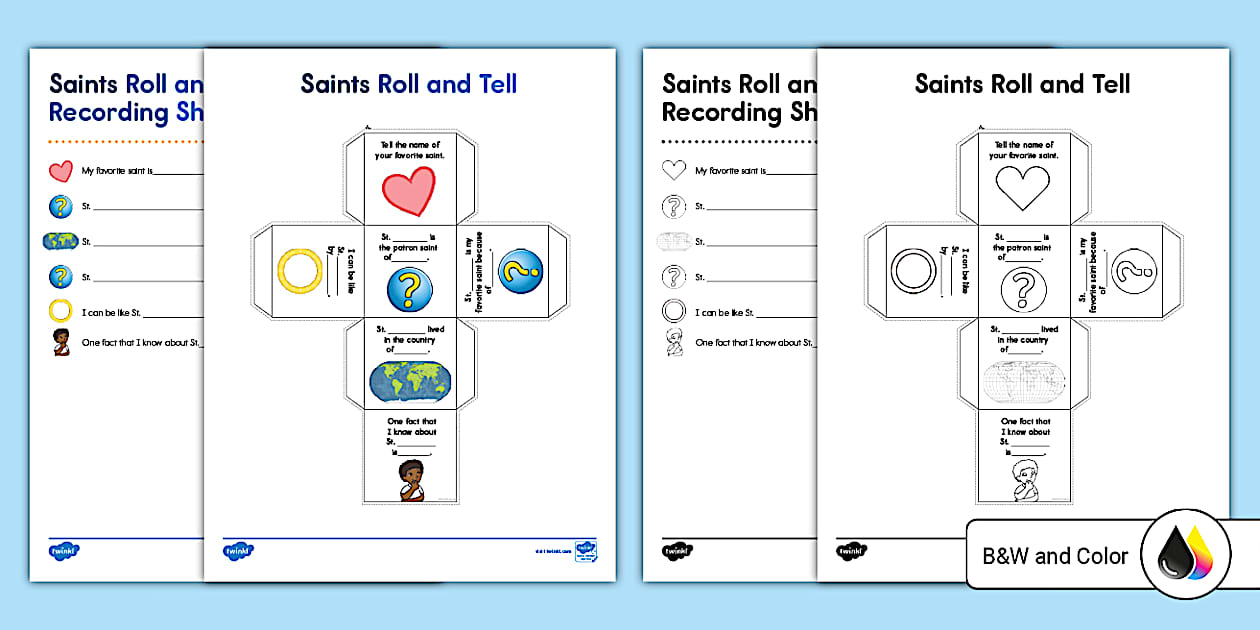 Saints Roll and Tell Worksheet (teacher made) - Twinkl