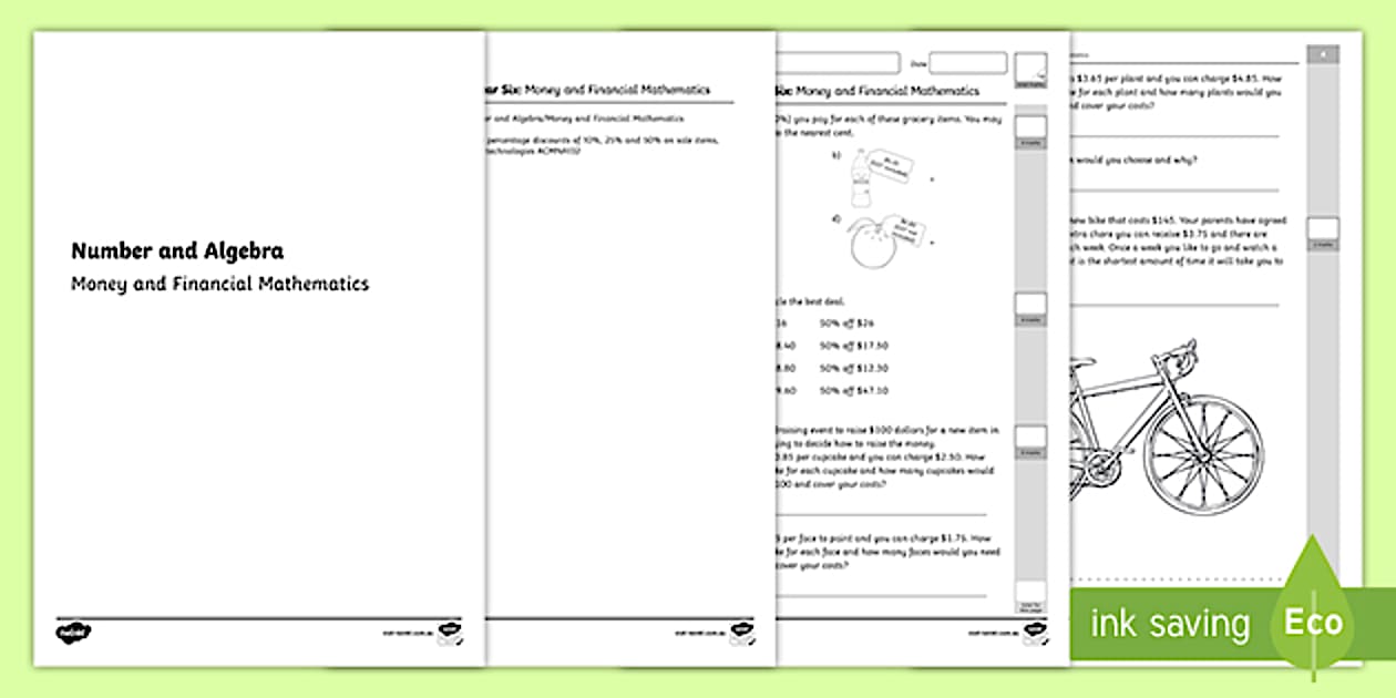 Editable Year 6 Money and Financial Mathematics Assessment Sheet