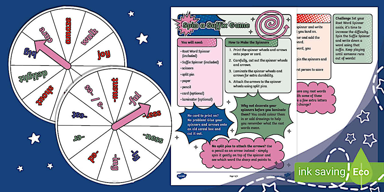 Spin a Suffix Game (Ages 5 - 7) (teacher made) - Twinkl