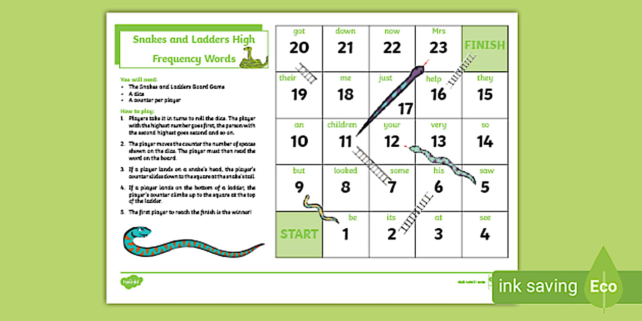 High Frequency Word Games | Snakes and Ladders for Kids