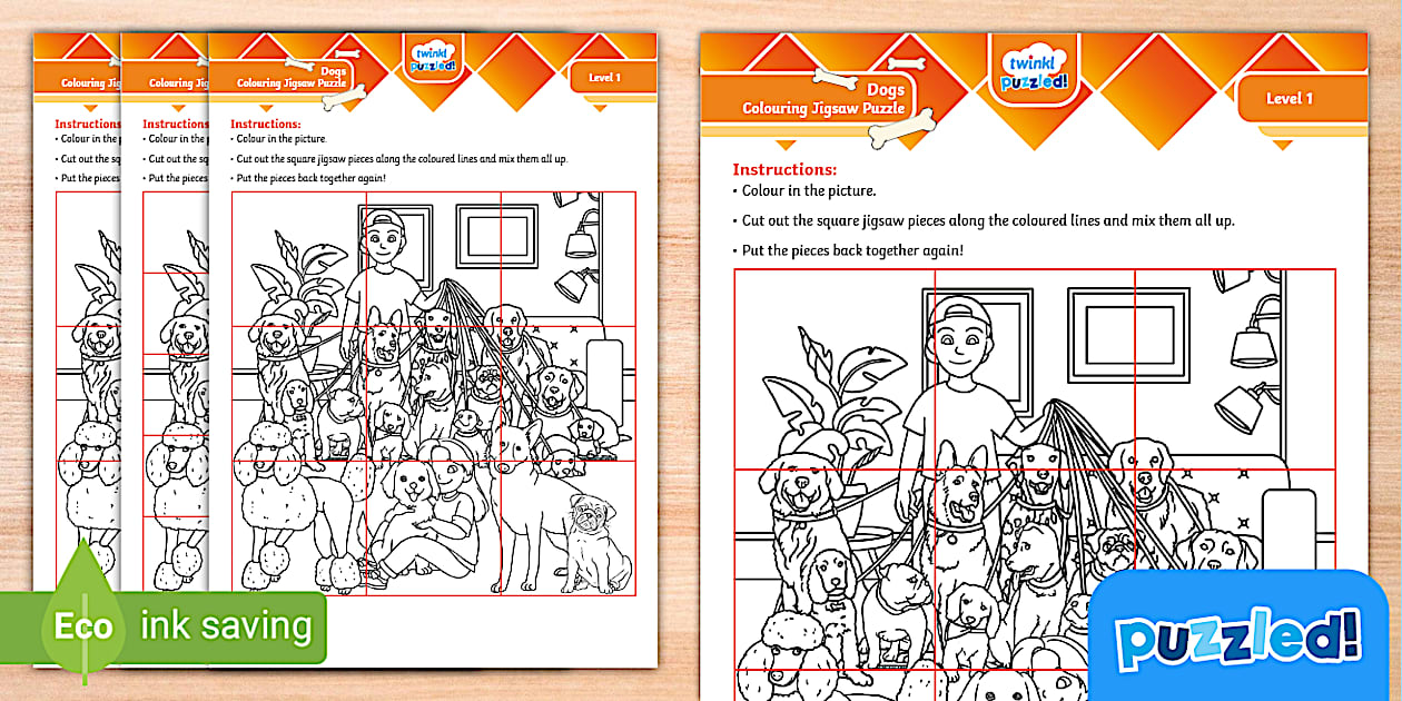Dogs Colouring Page Jigsaw Puzzle - Twinkl Puzzled - kids