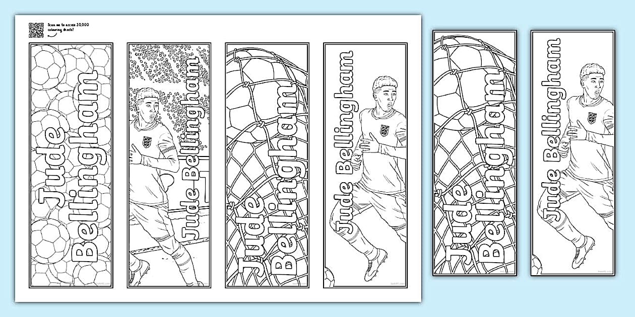 Jude Bellingham Colouring Bookmarks (Teacher-Made) - Twinkl