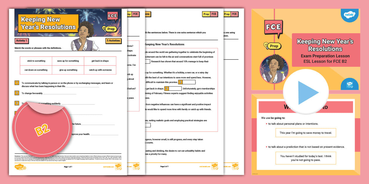 B2 First (FCE) Prep Lesson - New Year Resolutions on Twinkl