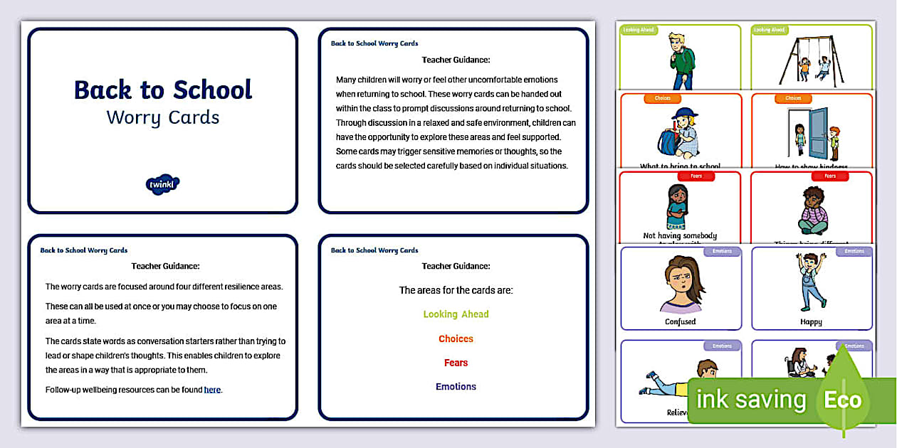 Back to School Cards For Worries - Primary Resources