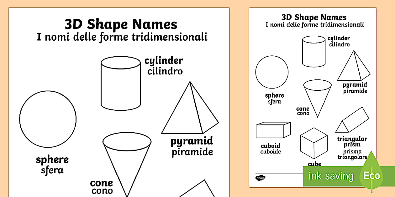 3D Shapes Words Colouring Sheets English/italian - 3D Shapes Words ...