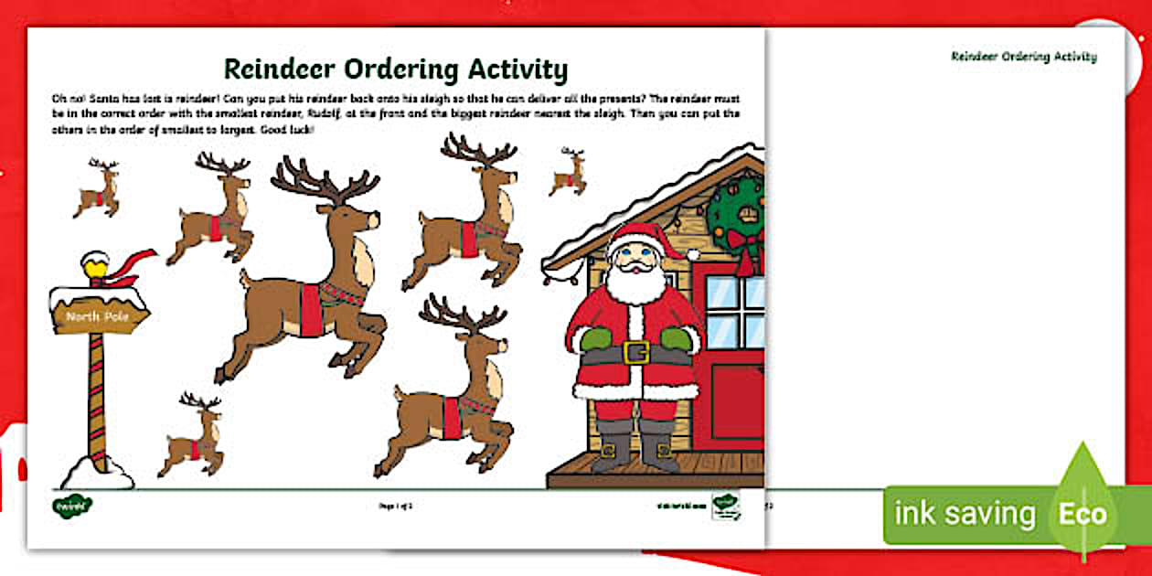 CfE Early Level Reindeer Ordering Activity (Teacher-Made)