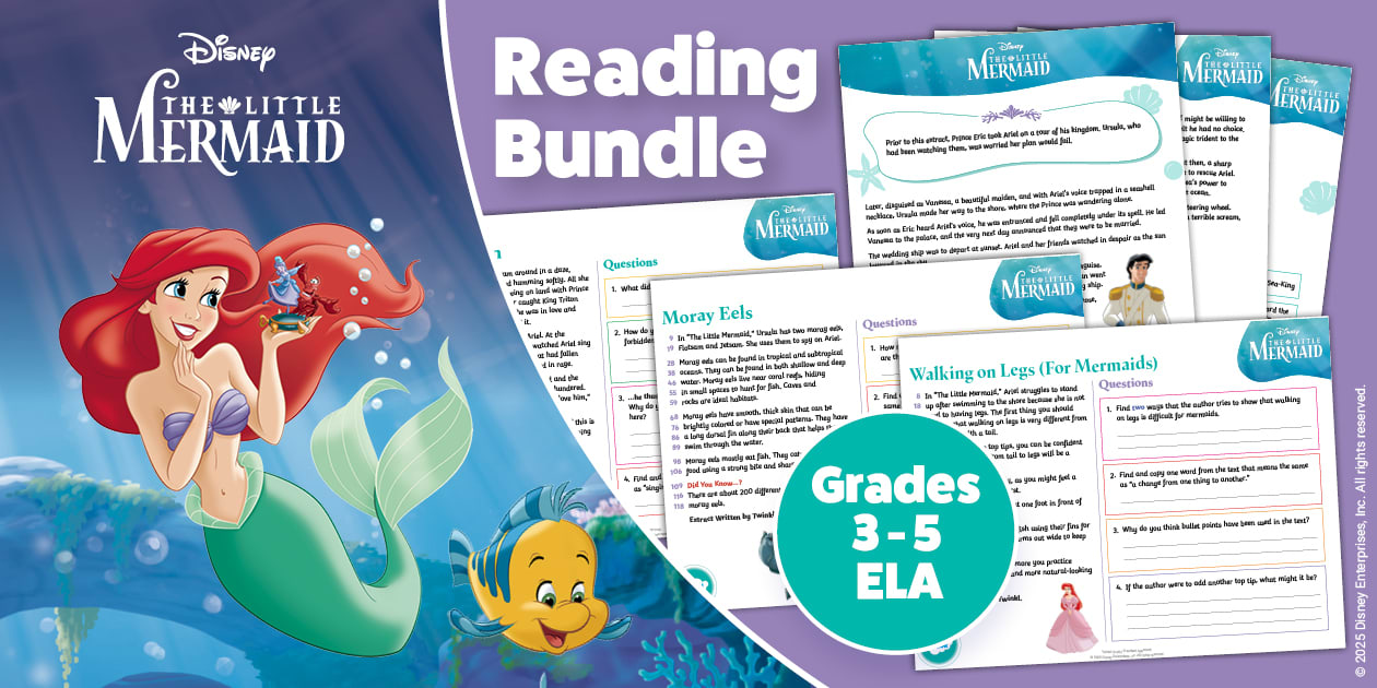 The Little Mermaid: Reading Activity Pack for 3rd-5th Grade