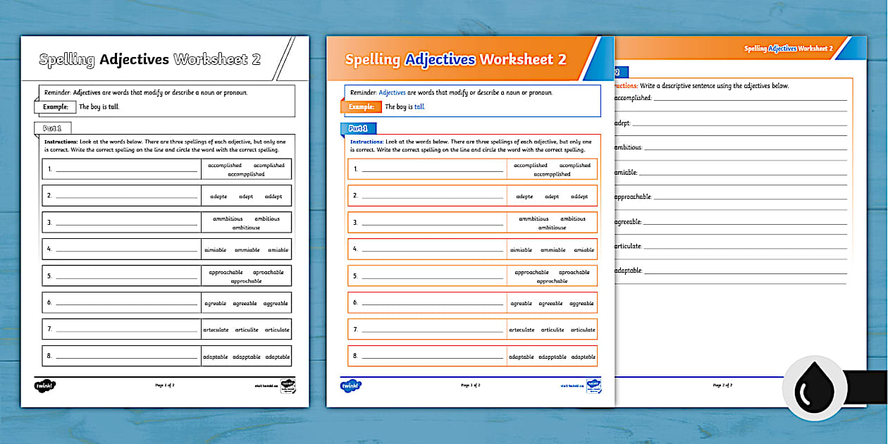 Grade 6 Spelling Adjectives Worksheet 2 (teacher made)