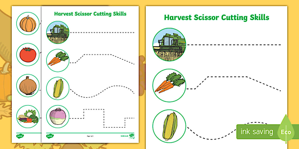 Harvest Themed Cutting Skills Worksheet / Worksheets