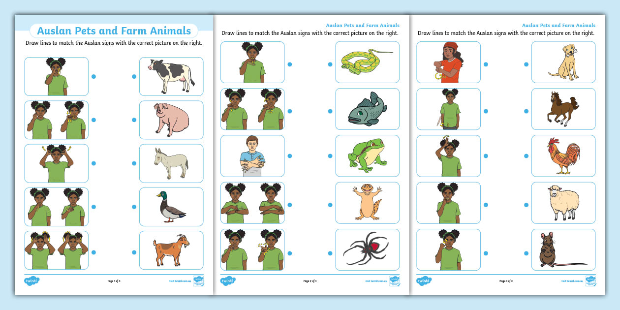Auslan Pets and Farm Animals Matching Activity - Twinkl