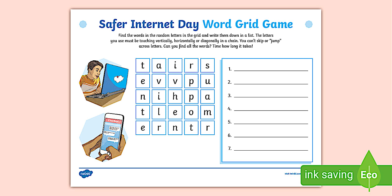 Safer Internet Day Word Grid Game (teacher made) - Twinkl