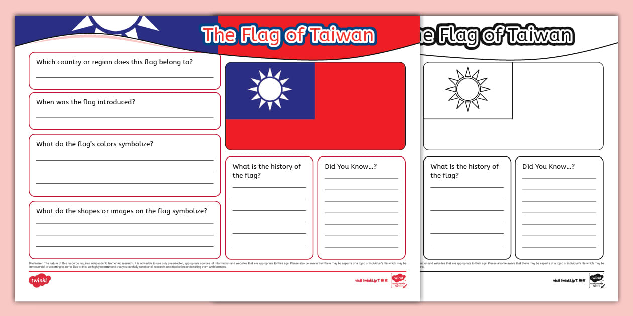 Taiwan Flag Fact File Template (teacher made) - Twinkl