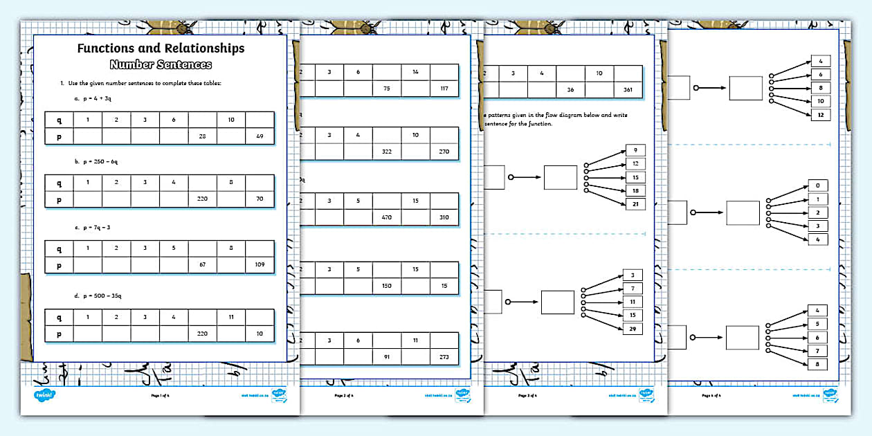 Functions and Relationships – Number Sentences Activity Sheet