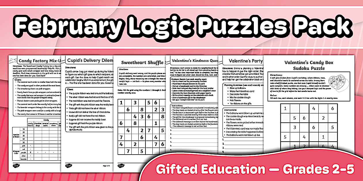 February Logic Puzzles Pack for Gifted Education