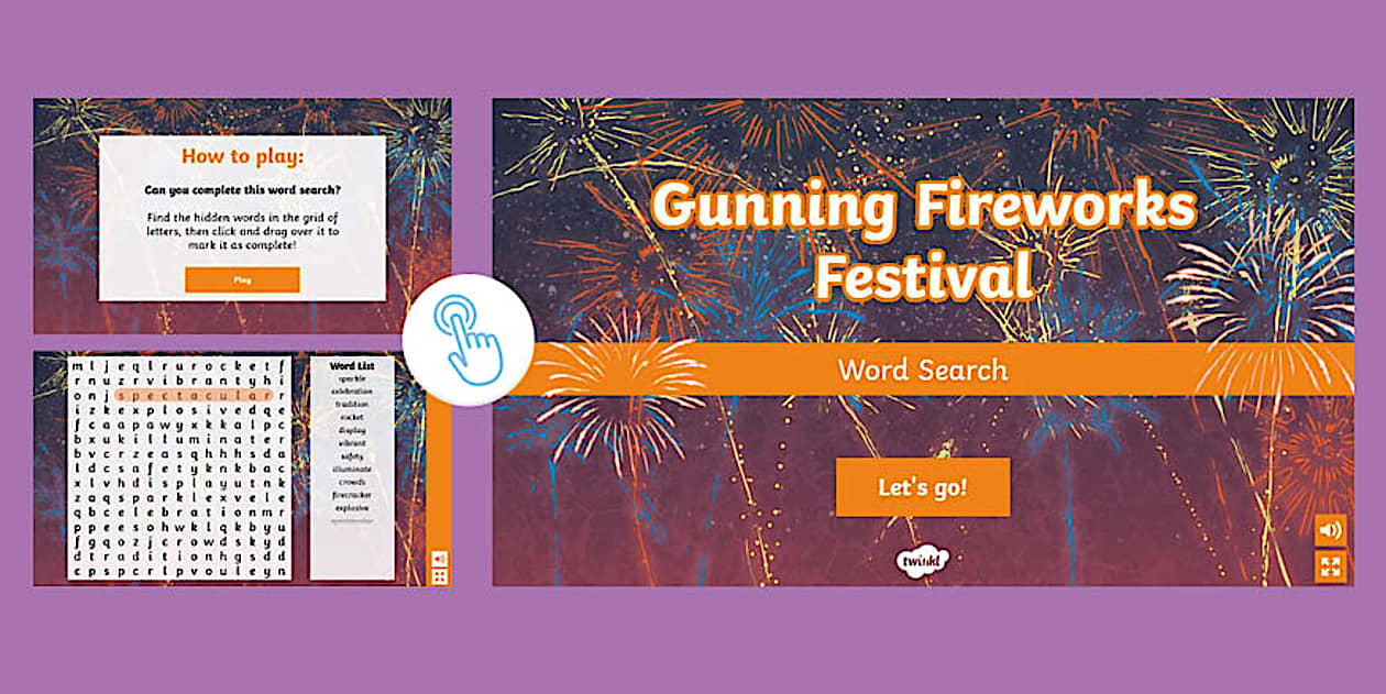 Gunning Fireworks Festival Interactive Word Search - Twinkl
