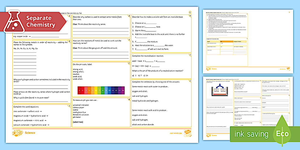 AQA GCSE Chemistry (Separate Science) Unit 4: Chemical Change Foundation