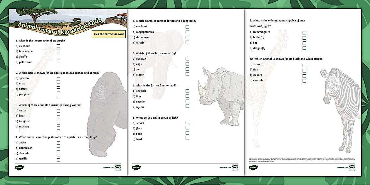 Animal General Knowledge Quiz (Teacher-Made) - Twinkl