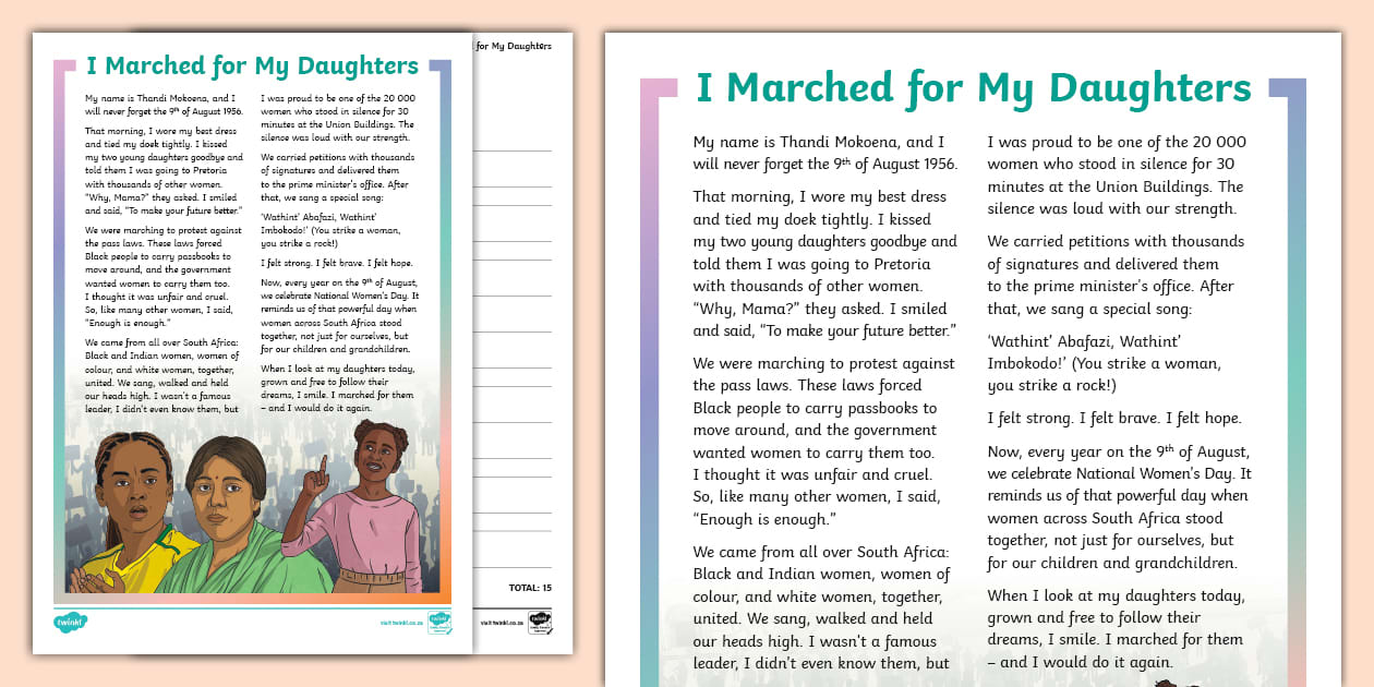 Women's Day Comprehension - 'I Marched for My Daughters'