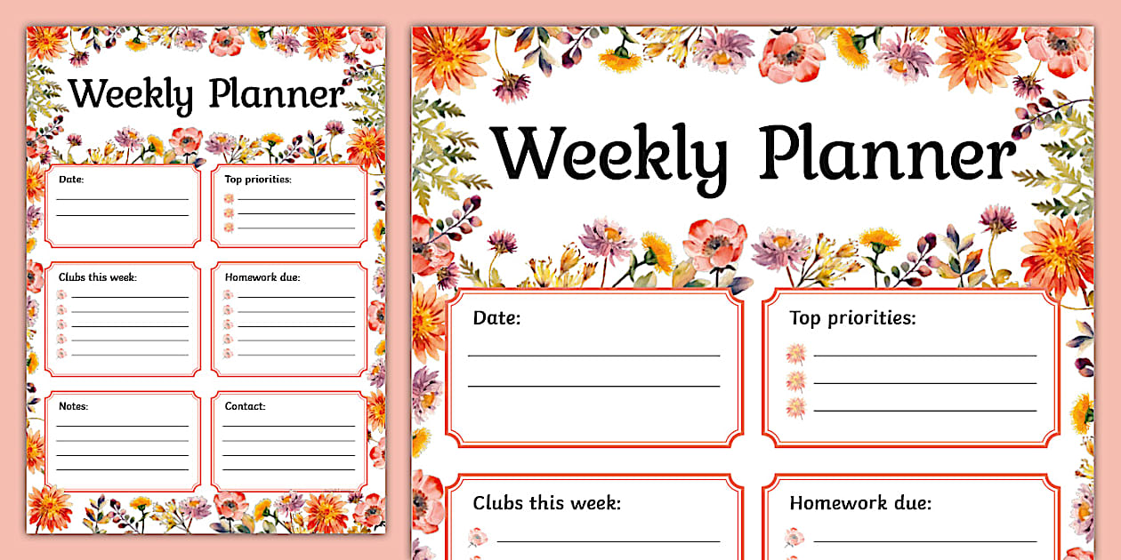 Wildflower Botanical Themed Weekly Planner for Parents
