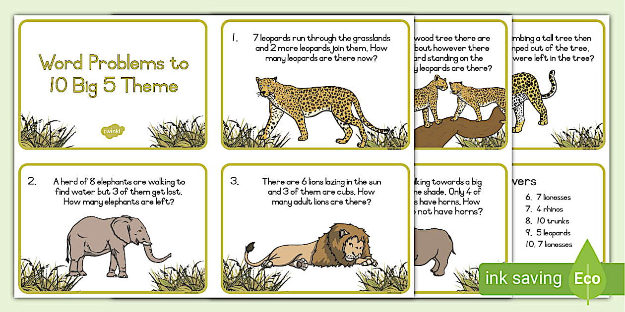 Grade R: Word Problems to 10 Big 5 Theme (teacher made)