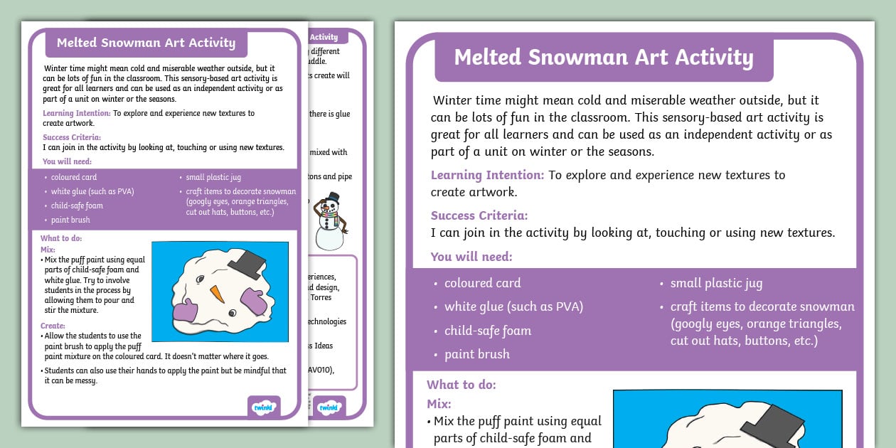 Melted Snowman Art Activity (for Pre-Foundation) - Twinkl