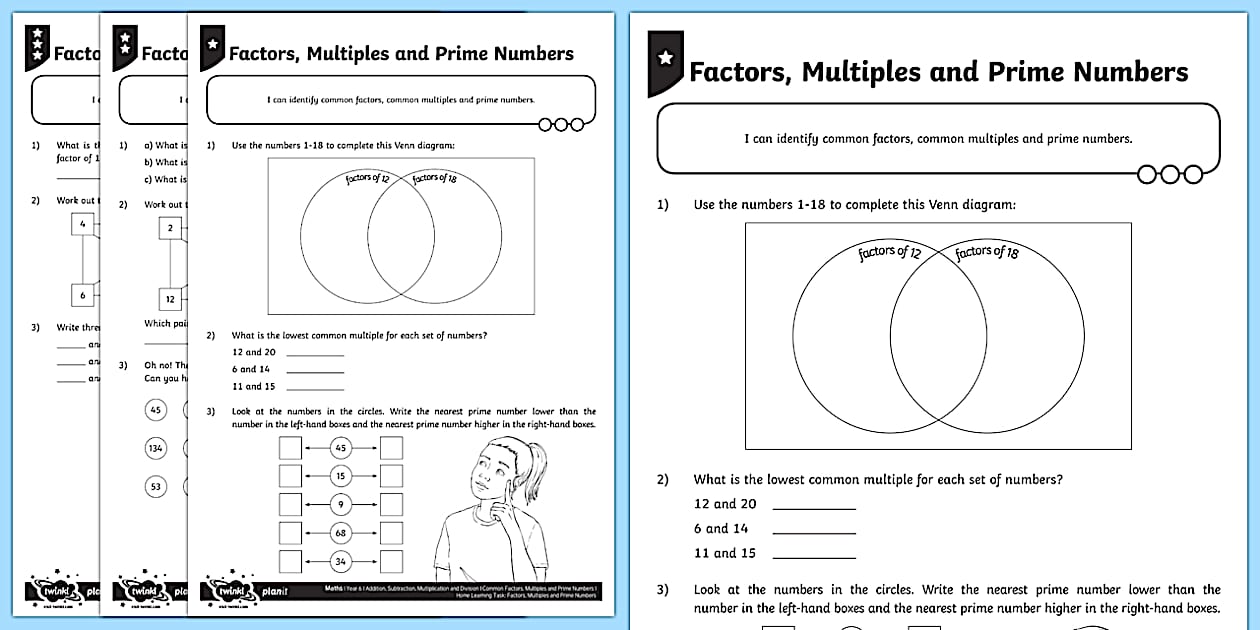 KS2 Common Factors, Multiples and Prime Numbers Worksheets