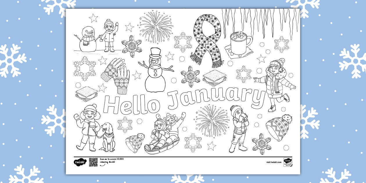 Hello January Colouring Page - Twinkl - KS1 - Twinkl
