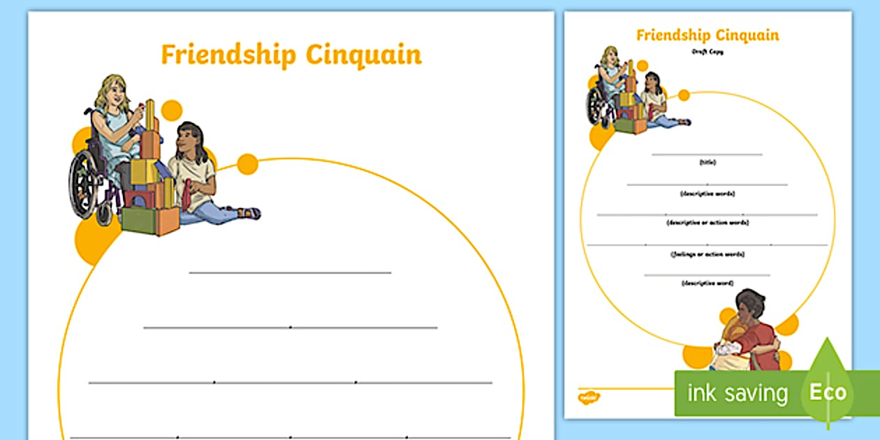 Friendship Cinquain Poem Writing Template (teacher made)