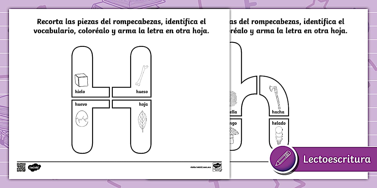 Hoja de actividad: Rompecabezas de la letra H (teacher made)