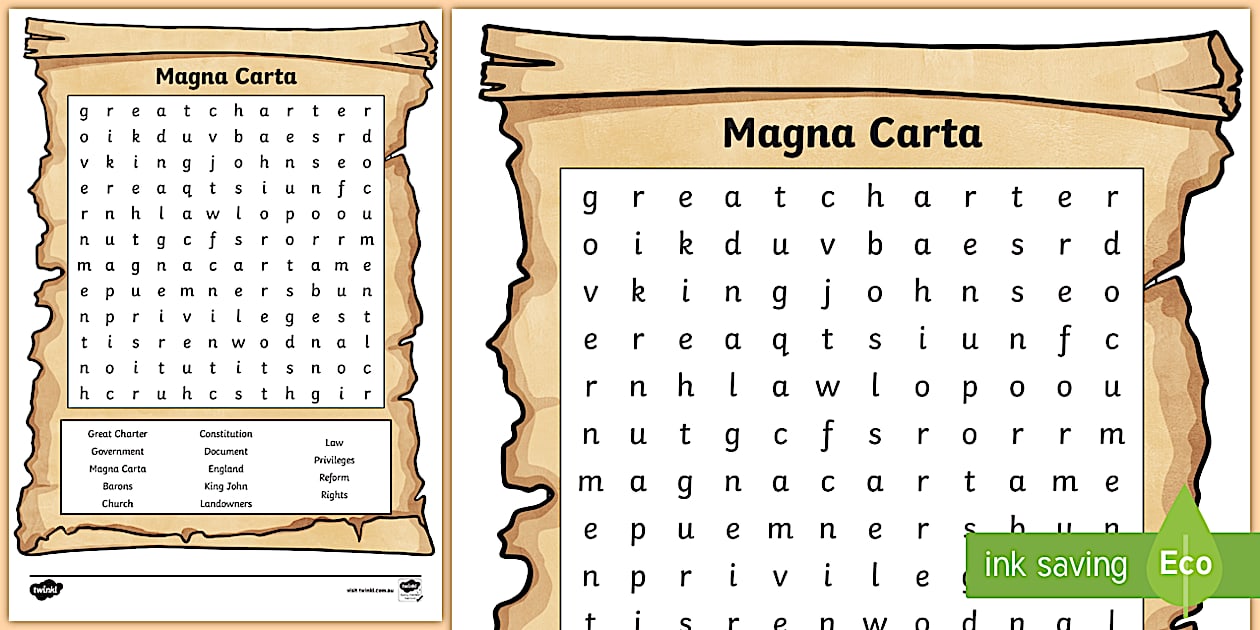 Magna Carta Word Search (teacher made) - Twinkl