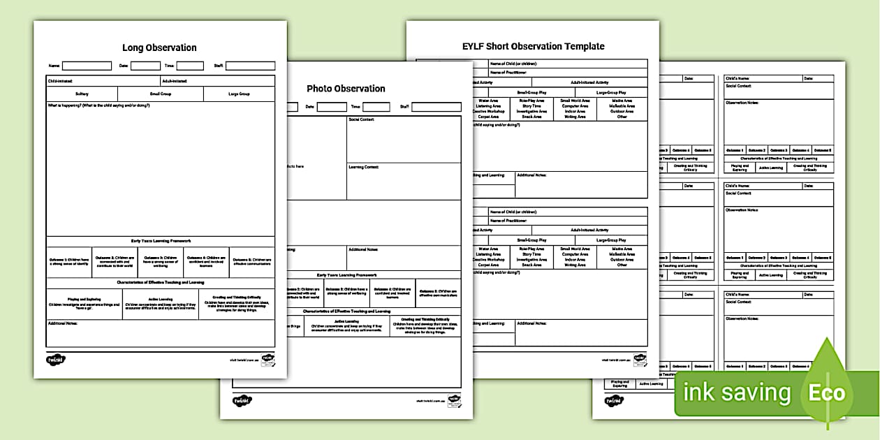EYLF Observation Templates Pack (teacher made) - Twinkl
