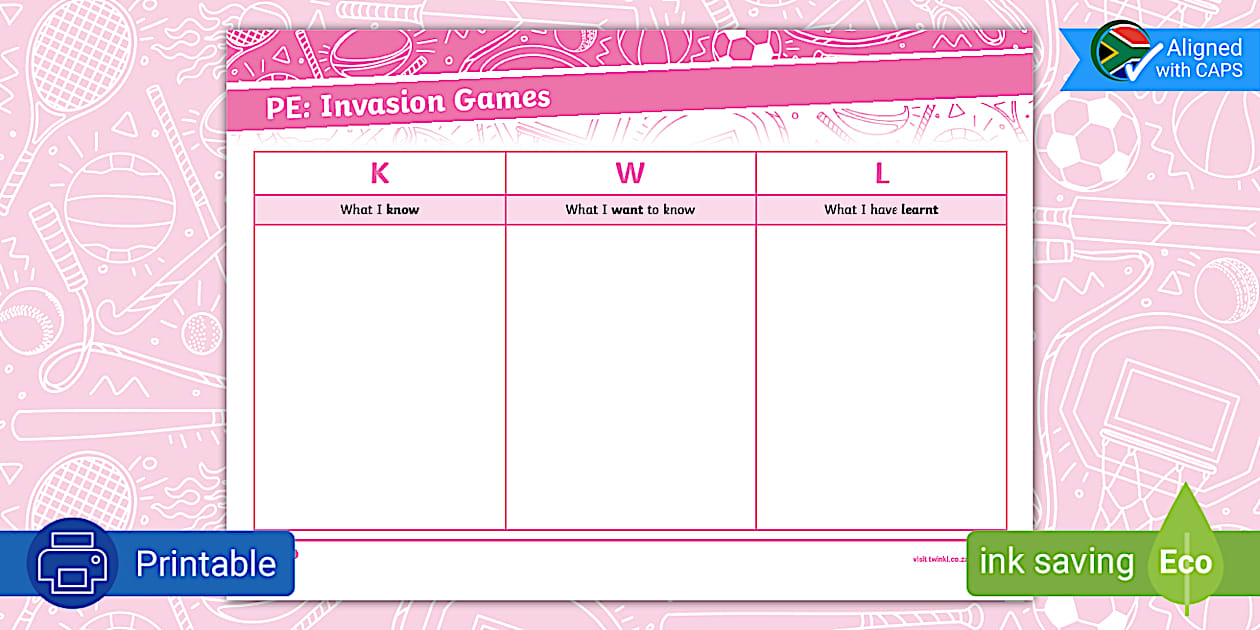Grade 5 Physical Education Invasion Games KWL Grids - Twinkl