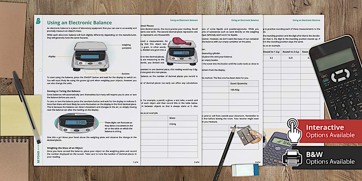 Using an Electronic Balance Worksheet (teacher made)