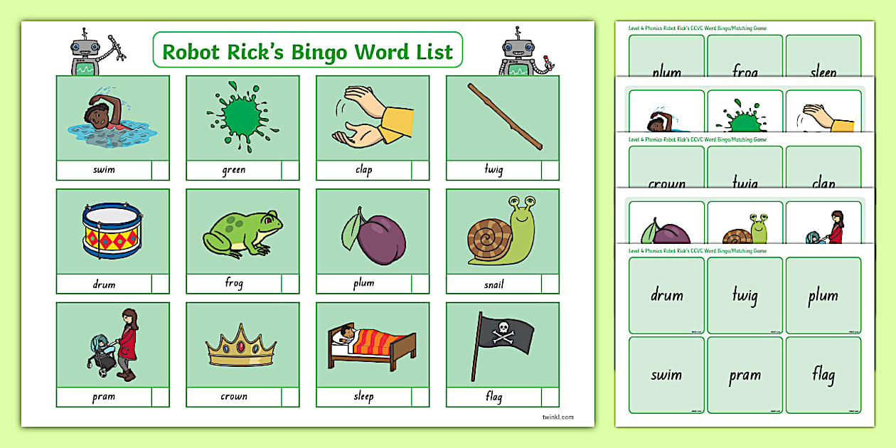 Level 4 Phonics Robot Rick's Bingo/Matching Games Set