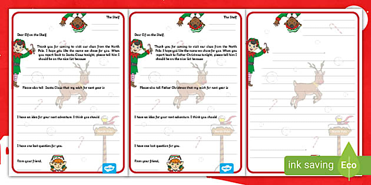 Editable Letter to the Elf on the Shelf Writing Frames